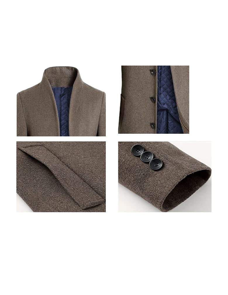 Lavnis Men’s Trench Coat Long Wool Blend Slim Fit Jacket Overcoat ...