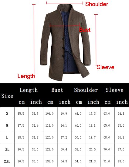 Lavnis Men’s Trench Coat Long Wool Blend Slim Fit Jacket Overcoat ...