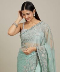 MOHEY Women’s Organza Buta Embroidered | Mirror & Sequin Work Saree ...